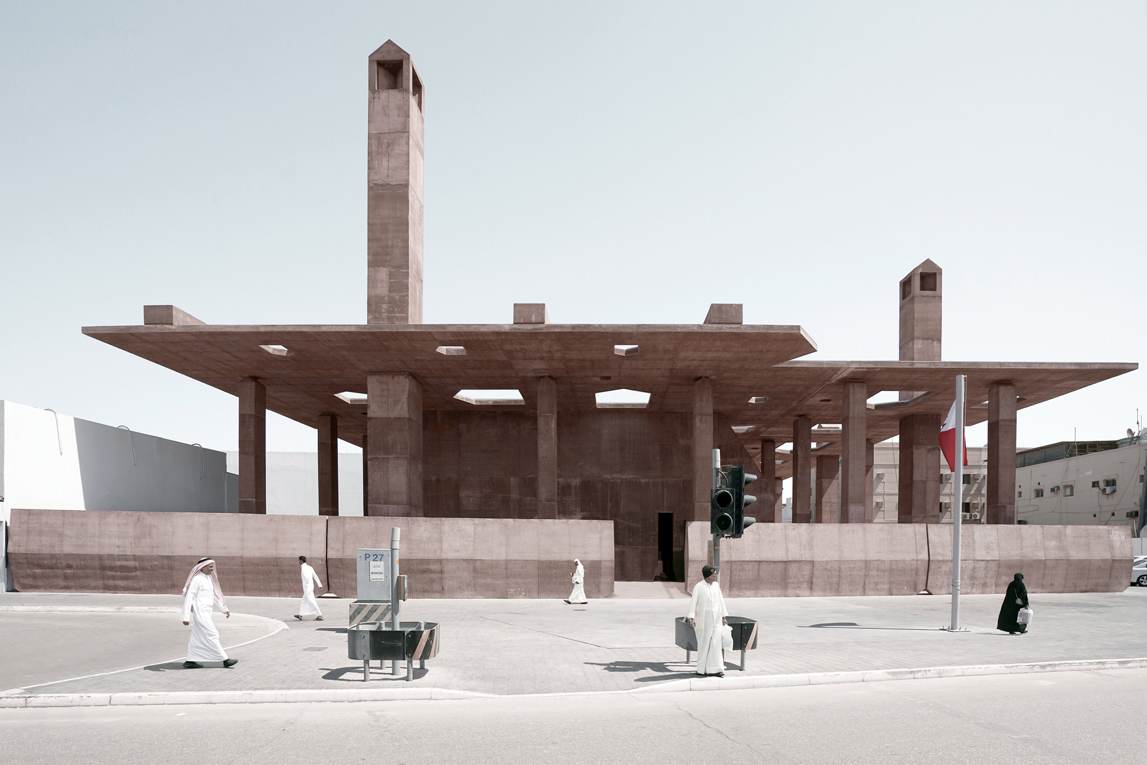 Valerio Olgiati Creates Huge Red Concrete Canopy at Entrance to Bahrain ...